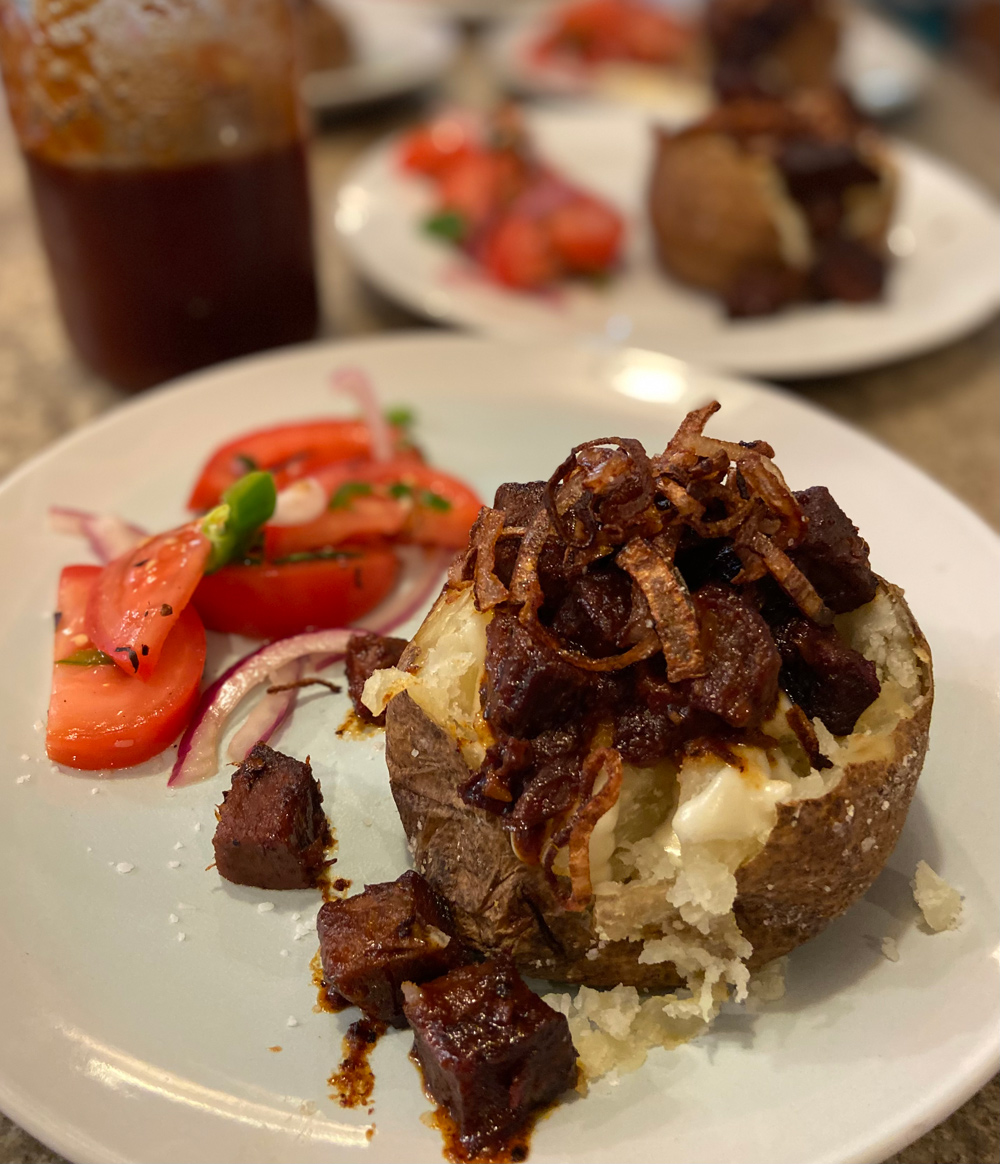 Burnt Ends Baked Potatoes - Dinner at the Franzens