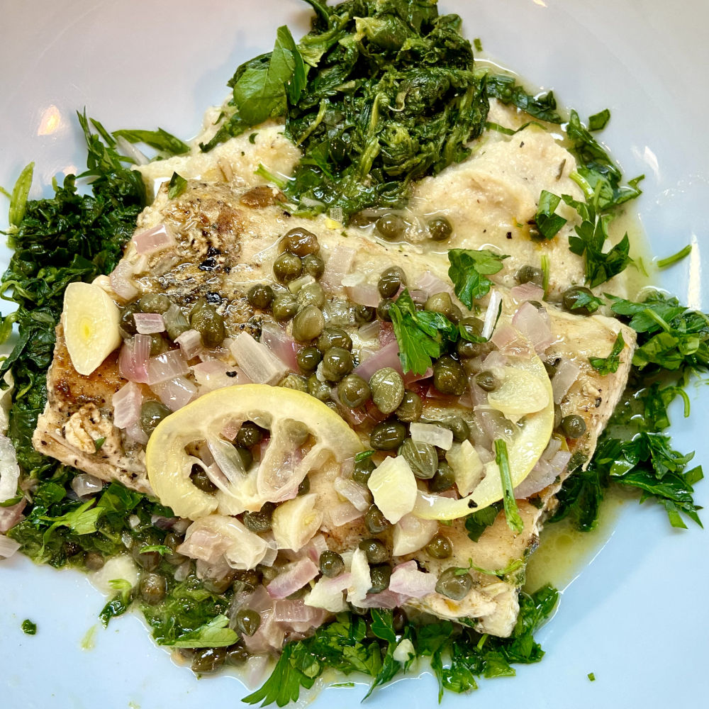 Lemon Caper Butter Mahi Mahi with Roasted Garlic Cauliflower Puree ...