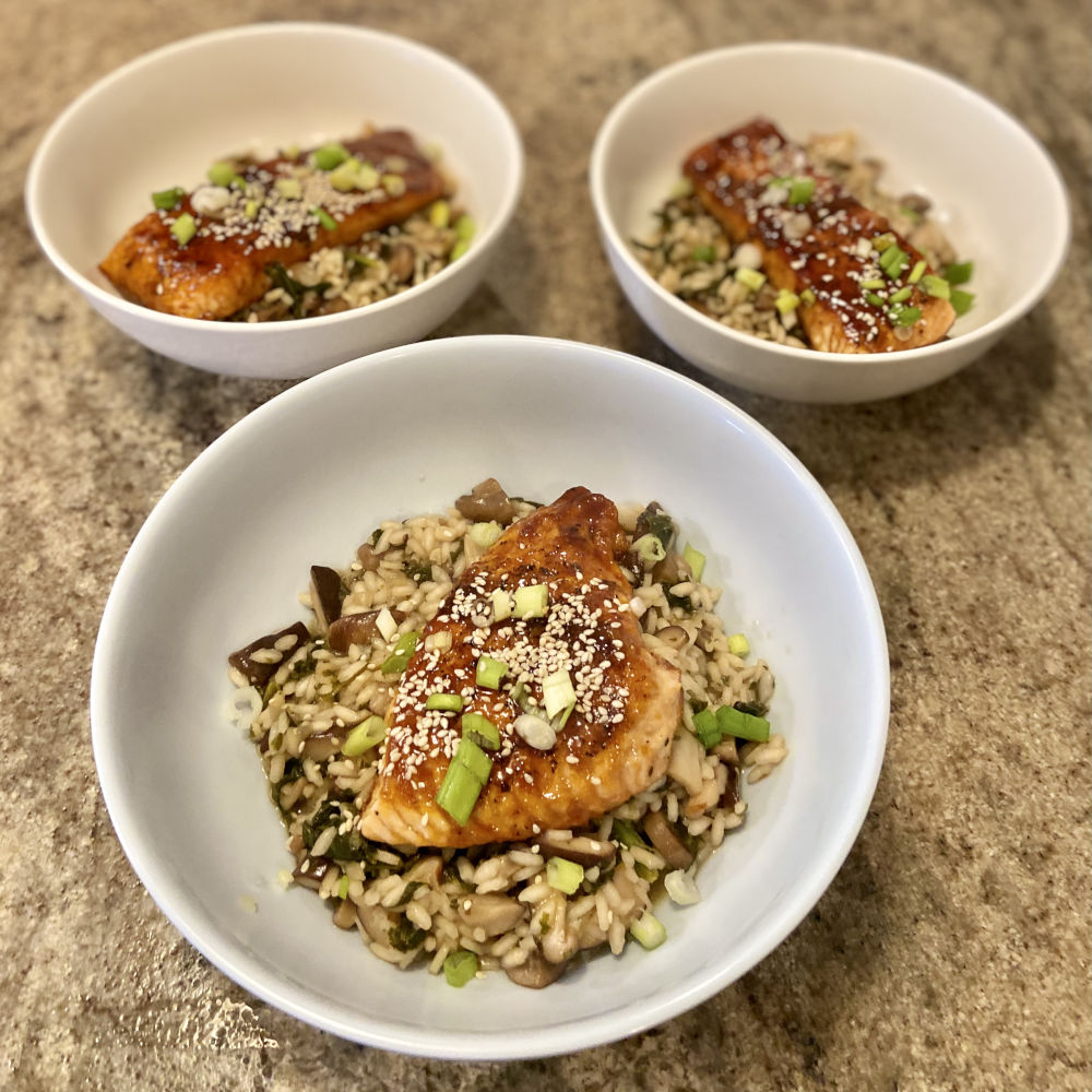 Miso Soy Glazed Salmon with Shitake Risotto - Dinner at the Franzens